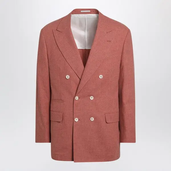 Brunello Cucinelli Peach Double-breasted Wool-blend Jacket