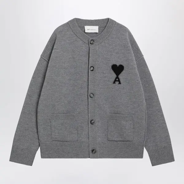 AMI Paris Grey De Coeur Cardigan - Gray