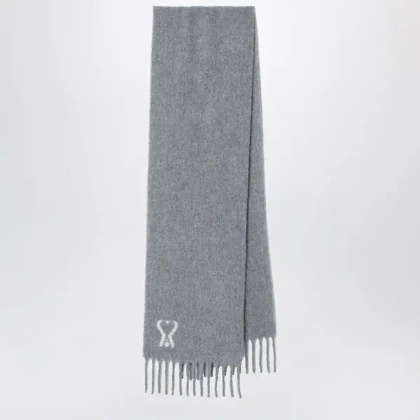 AMI Paris Grey De Coeur Scarf - Gray
