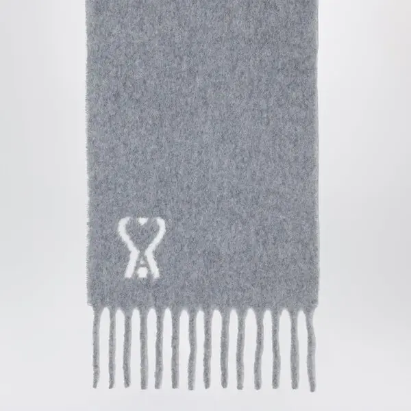AMI Paris Grey De Coeur Scarf - Gray