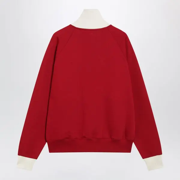 AMI Paris De Coeur Zip-up Sweatshirt In Cotton, /ivory - Red