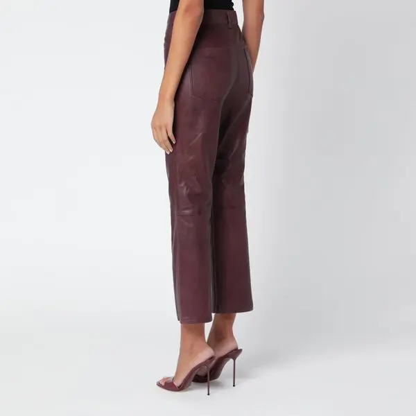 ROTATE BY BIRGER CHRISTENSEN Brown Leather Flared Capri Pants - Red
