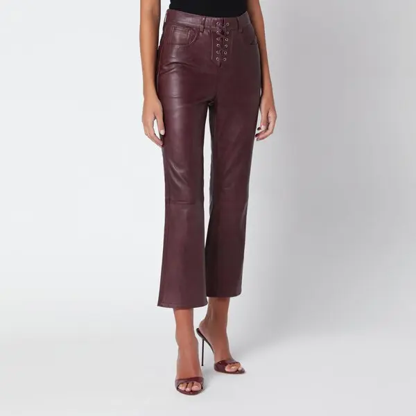 ROTATE BY BIRGER CHRISTENSEN Brown Leather Flared Capri Pants - Red