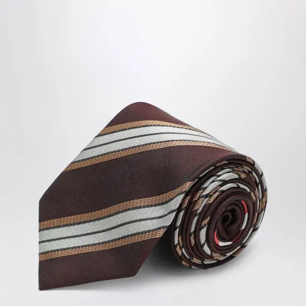 Dries Van Noten Burgundy Striped Silk Tie - Red