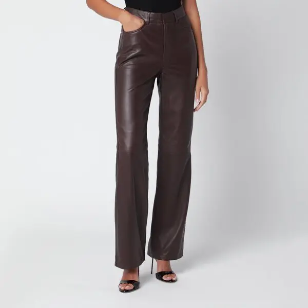 ROTATE BY BIRGER CHRISTENSEN Mole-colored Straight Leather Trousers - Brown