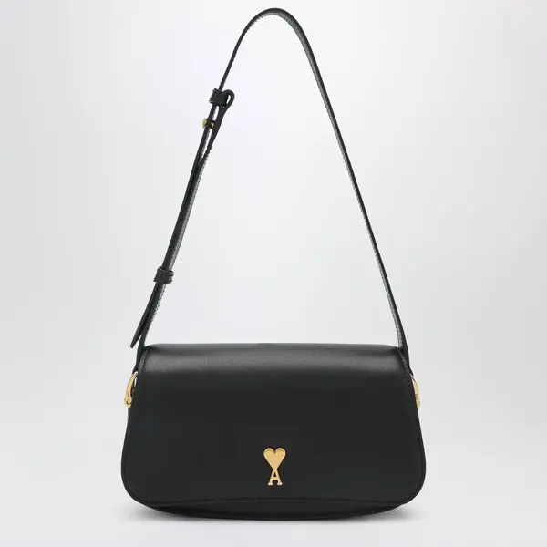 AMI Paris Paris Paris Leather Shoulder Bag - Black