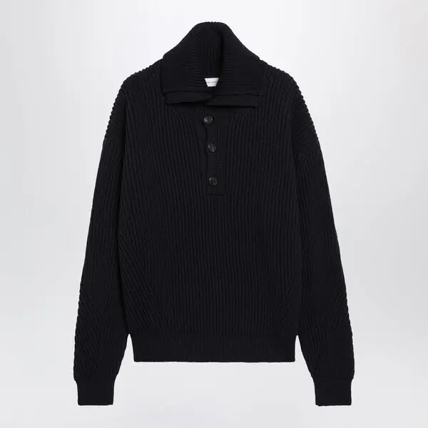Dries Van Noten Navy Ribbed Sweater In Wool