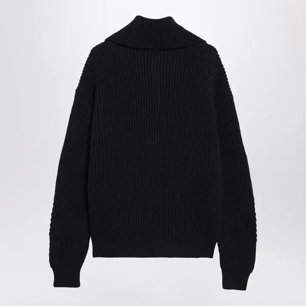 Dries Van Noten Navy Ribbed Sweater In Wool - Blue