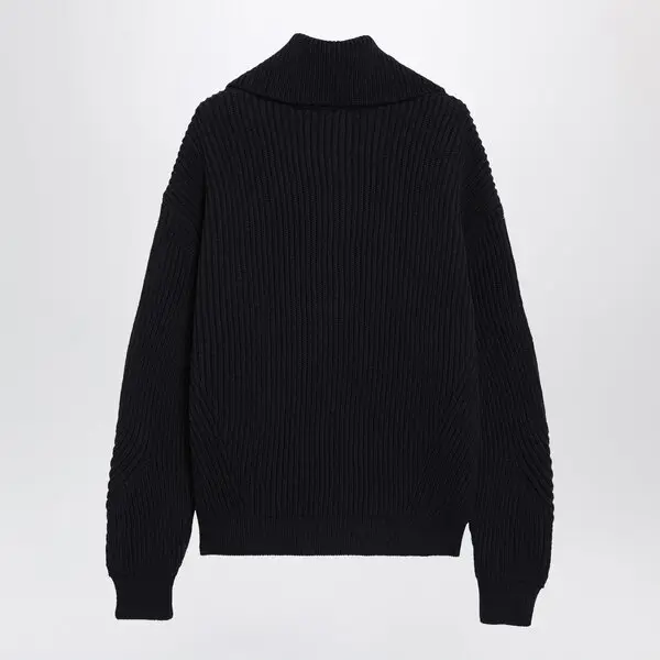 Dries Van Noten Navy Ribbed Sweater In Wool