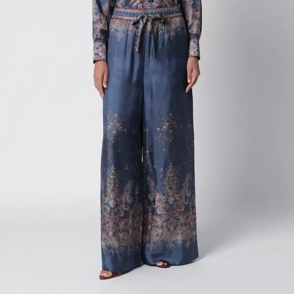 Zimmermann Valiant Navy Silk Trousers - Blue