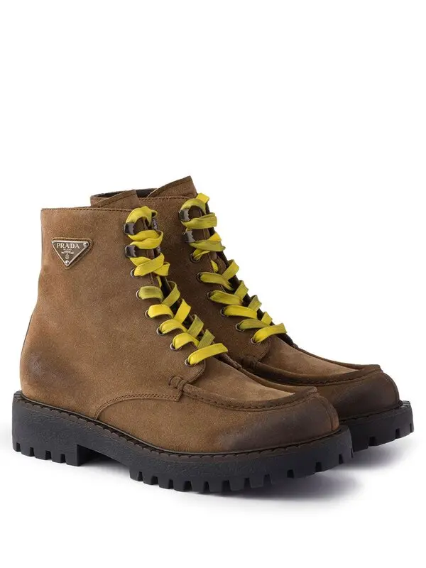 Prada Stivaletti Stringati In Pelle Scamosciata