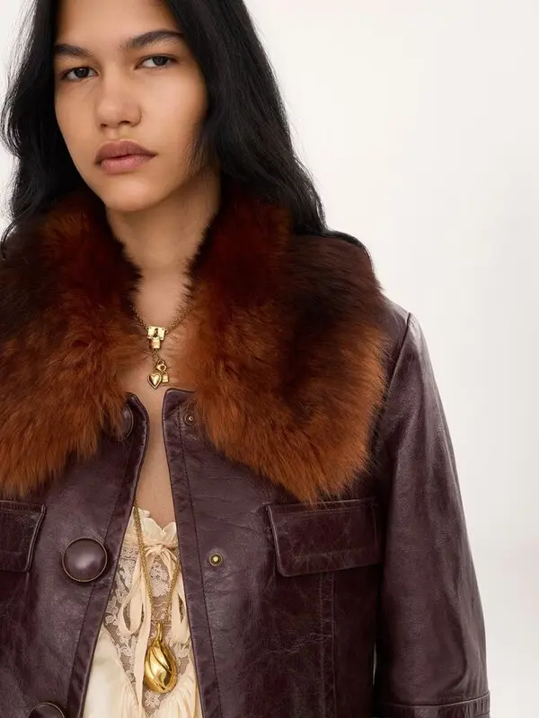 Chloé Giacca Corta In Pelle Con Colletto In Shearling Rimovibile - Multicolor