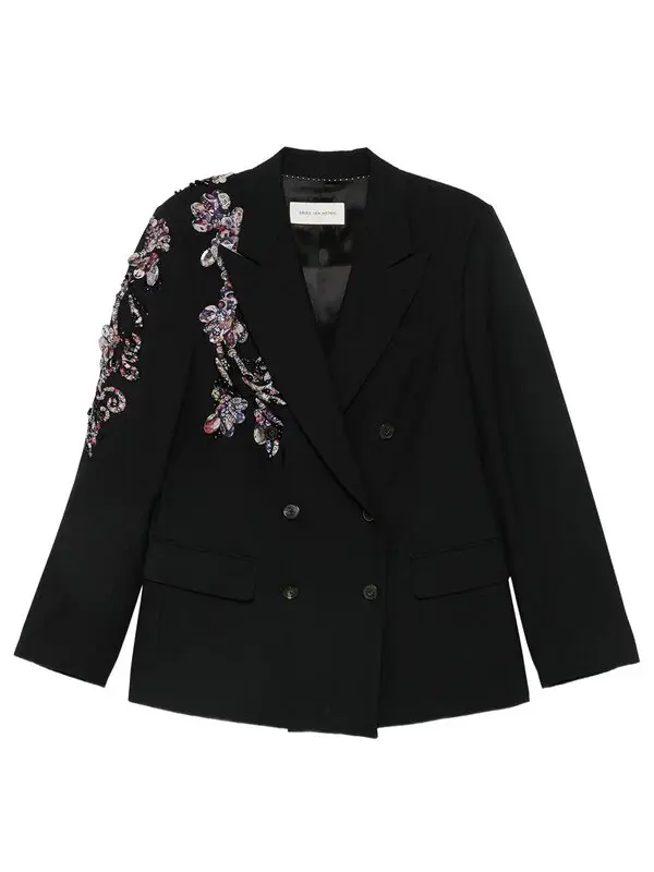 Dries Van Noten Giacca Doppiopetto Regular Fit Con Ricami - Black