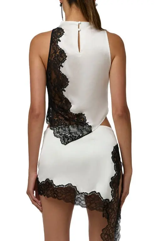 Naked Wardrobe Lace Trim Silk Blend Tank Top