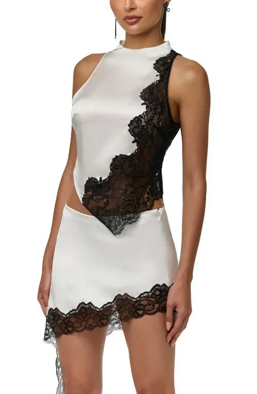 Naked Wardrobe Lace Trim Silk Blend Tank Top