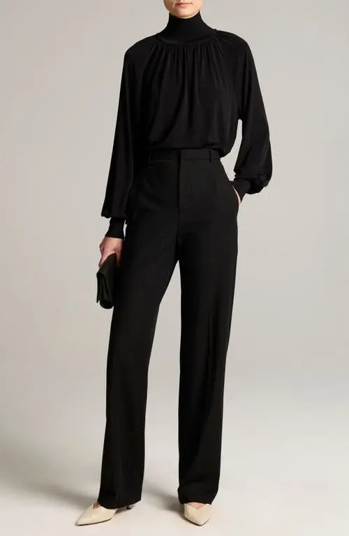 Vince Rib Trim Gathered Long Sleeve Top