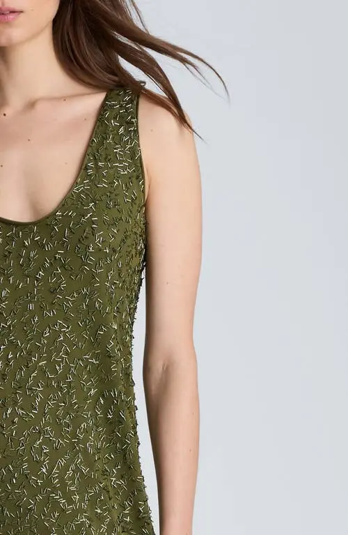 KENNETH COLE COLLECTION Bugle Bead Detail Tank Midi Dress
