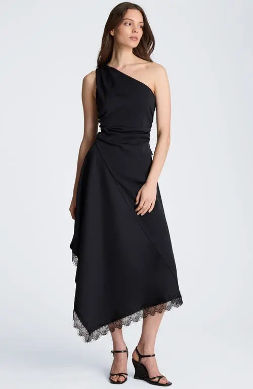 KENNETH COLE COLLECTION One-shoulder Lace Hem Asymmetric Dress