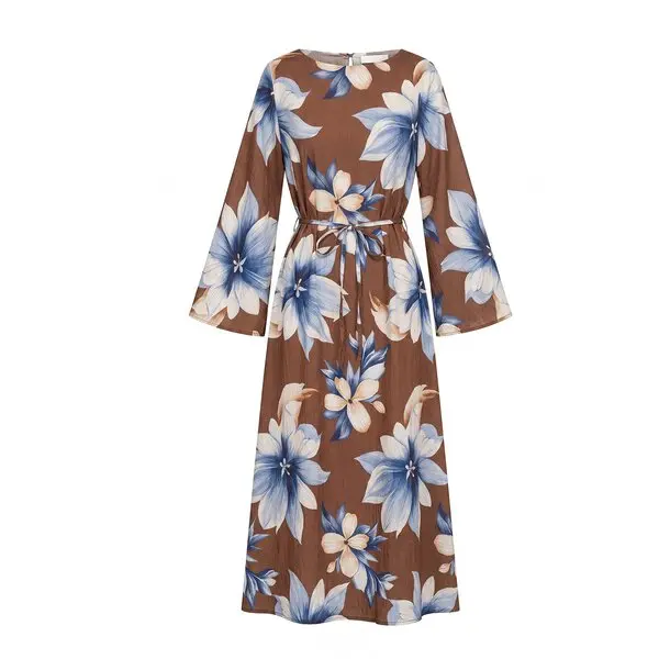 TANTRA SPAIN SL Long Floral Dress With Round Neckline - Brown