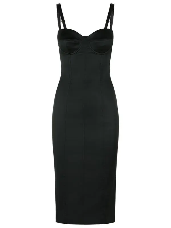 Dolce & Gabbana Loguette Bustier Satin Dress - Black