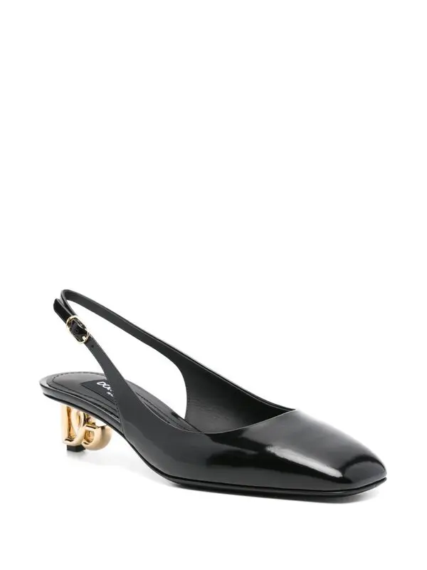 Dolce & Gabbana Logo-heel Patent Leather Slingback Pumps - Black