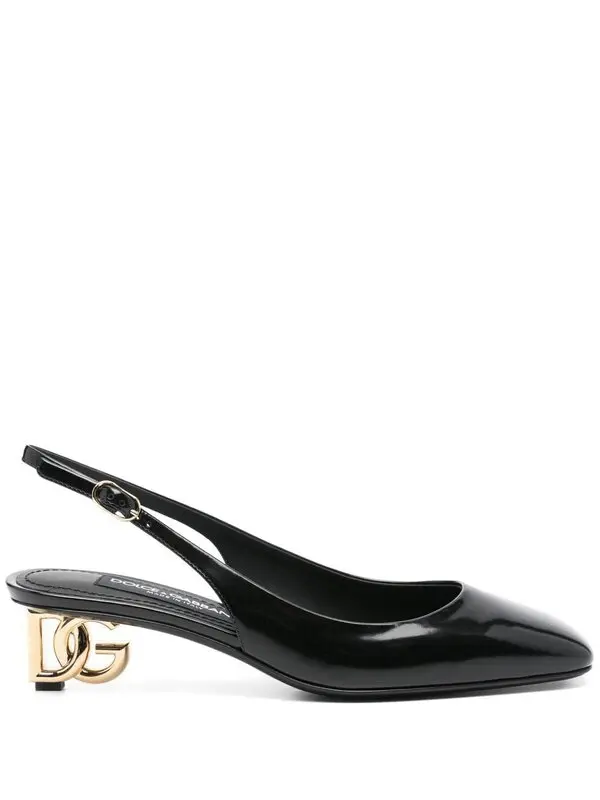 Dolce & Gabbana Logo-heel Patent Leather Slingback Pumps - Black