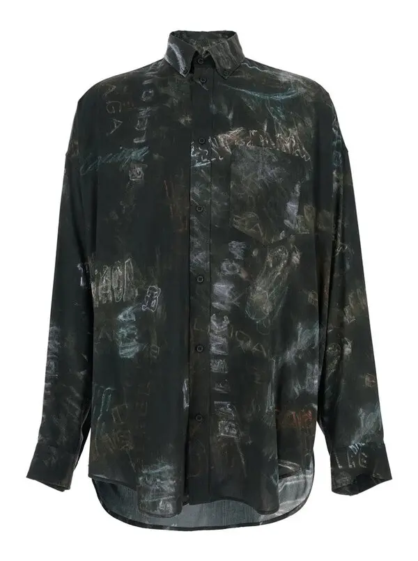 Balenciaga Shirt With All-over Print In Viscose - Black