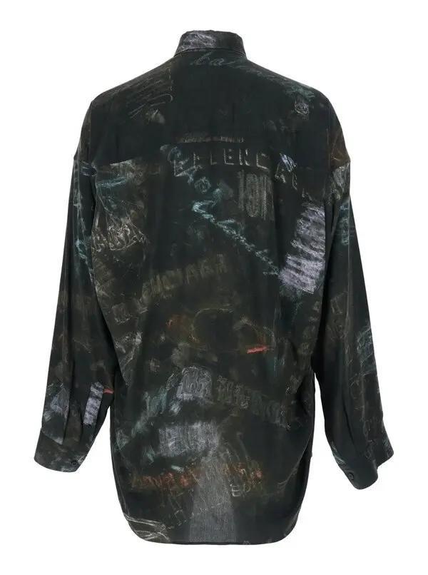 Balenciaga Shirt With All-over Print In Viscose - Black