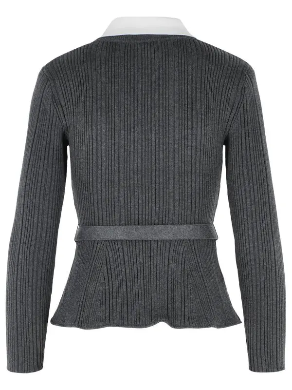 SELF-PORTRAIT Ribbed Cardigan In Grey Viscose Blend - Gray