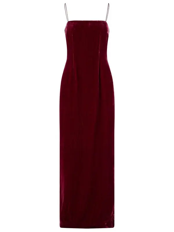 ROTATE BY BIRGER CHRISTENSEN Burgundy Silk Velvet Maxi Dress - Multicolor