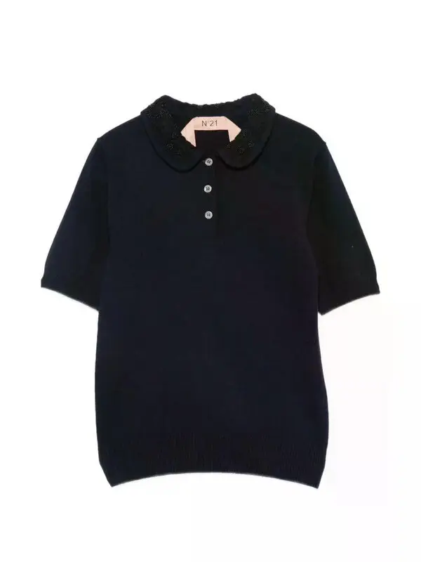 N°21 Bead-embellished Polo Shirt - Blue