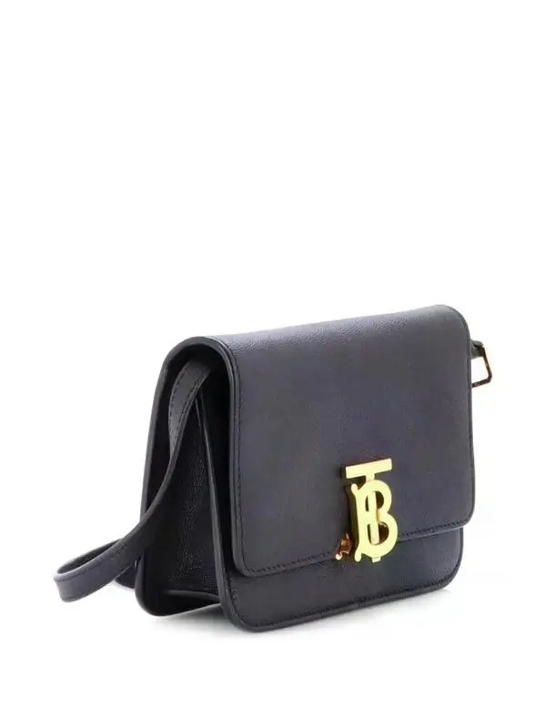 Burberry Tb Flap Bag Leather Mini Crossbody Bag - Black