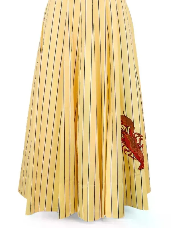 Staud Wells Stripe-print Lobster-embroidered Midi Dress