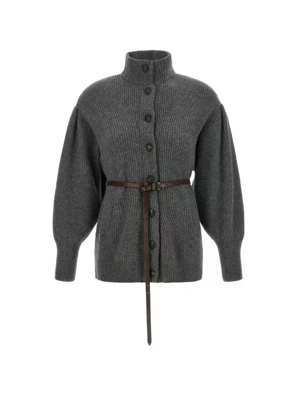 Brunello Cucinelli Belted Chevron-knit Cardigan