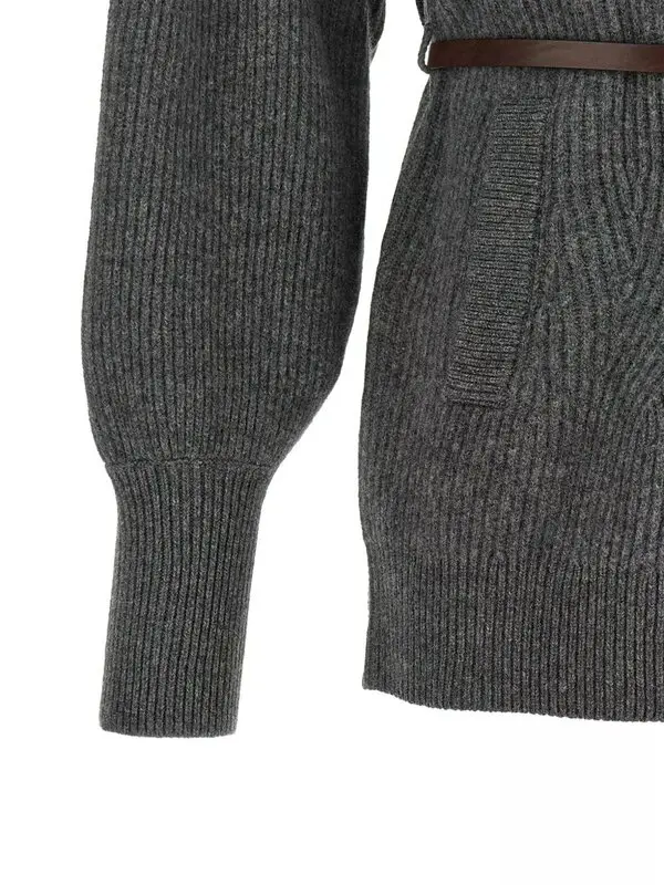 Brunello Cucinelli Belted Chevron-knit Cardigan