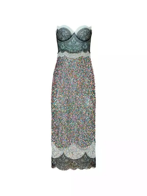 Costarellos Lindra Lace Sequined Midi Dress