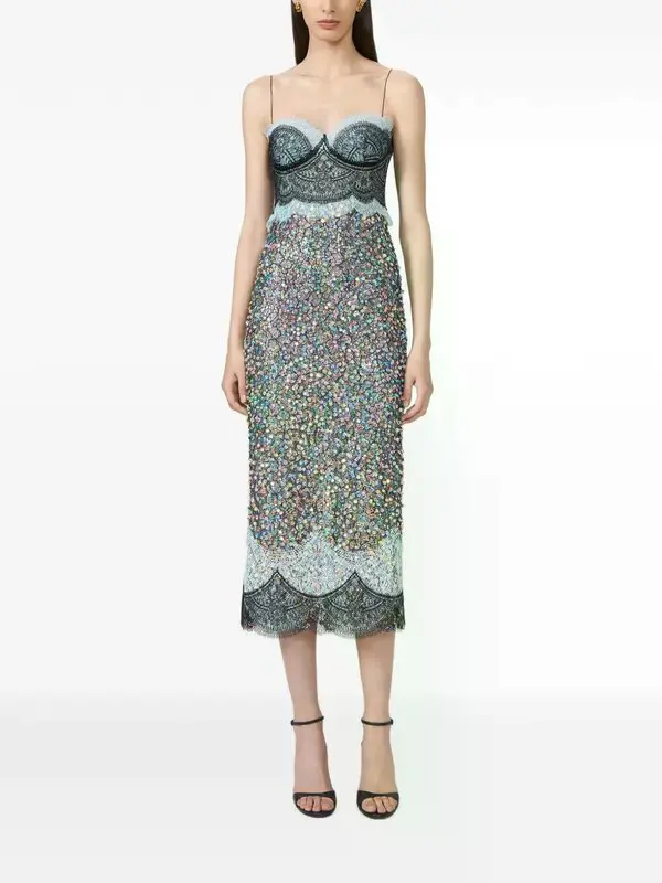 Costarellos Lindra Lace Sequined Midi Dress