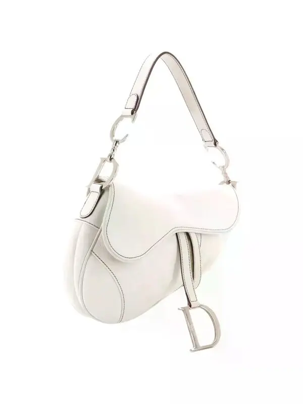 Dior Vintage Saddle Bag Leather Medium Shoulder Bag - White