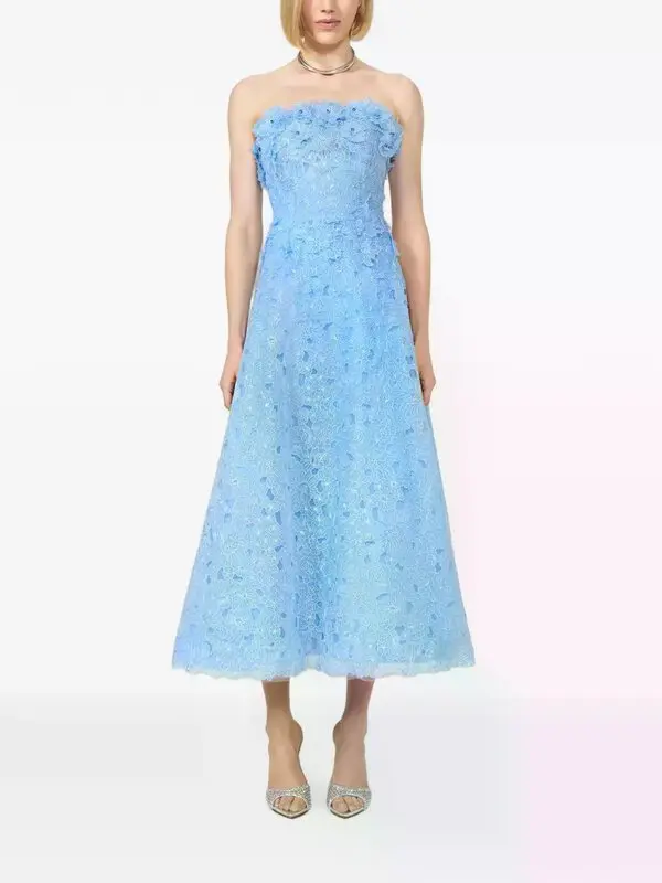 Costarellos Anessa Embroidered Strapless Midi Dress