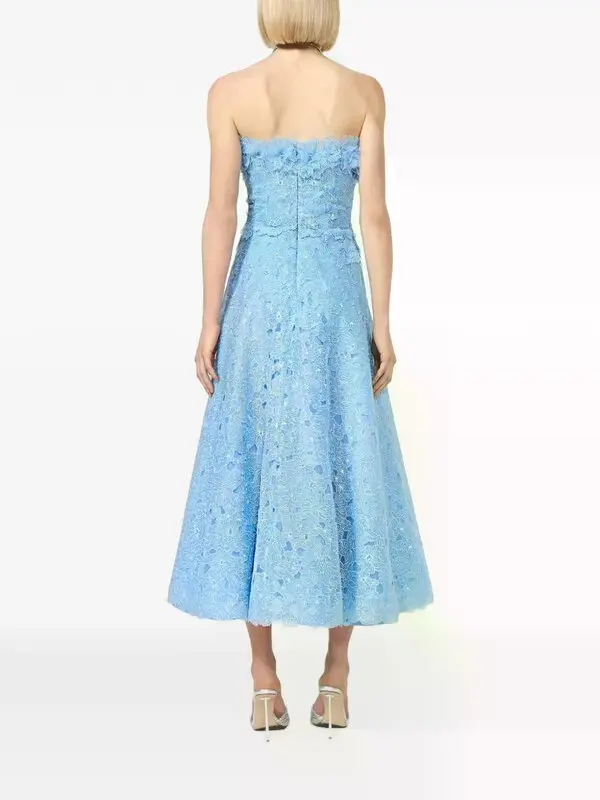 Costarellos Anessa Embroidered Strapless Midi Dress