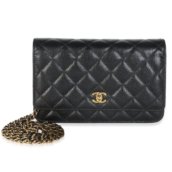 Chanel Quilted Caviar Cc Wallet On Chain - Black