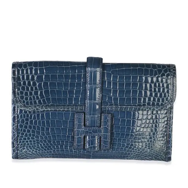 Hermès Bleu Roi Shiny Crocodile Porosus Jige Clutch