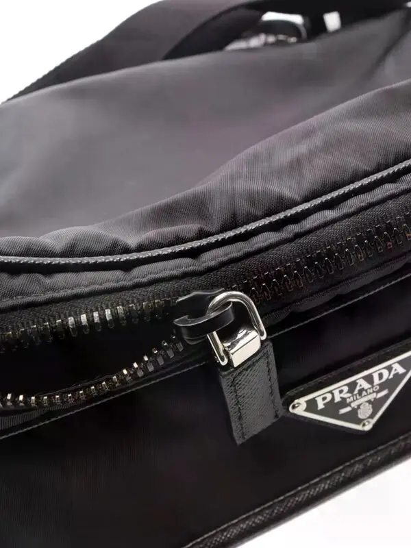 Prada 2013-2026 Saffiano Trimmed Re Nylon Zip Top Crossbody Bag - Black