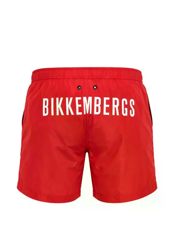 BIKKEMBERGS Logo-print Graphic-print Swim Shorts - Red