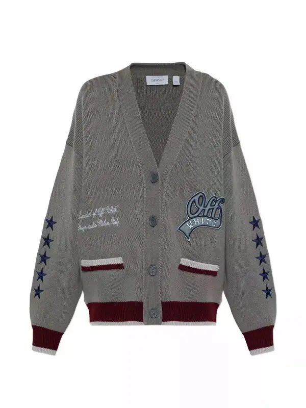 Off-White Logo-patch Wool Cardigan - Grey