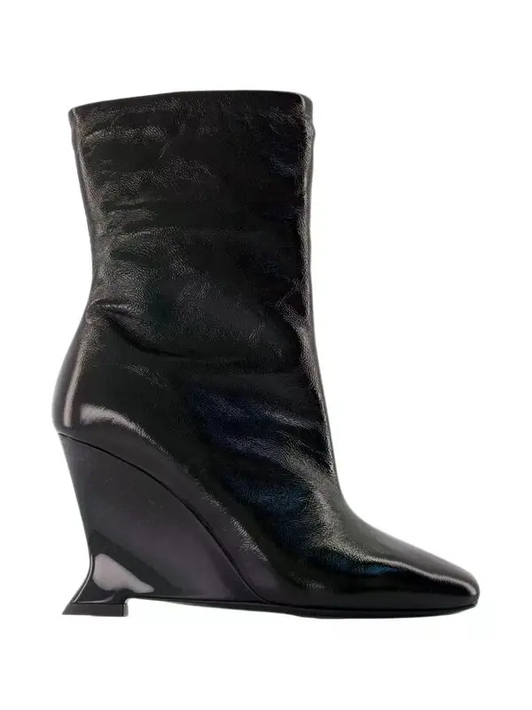 Balmain Patent-leather Wedge Ankle Boots - Black