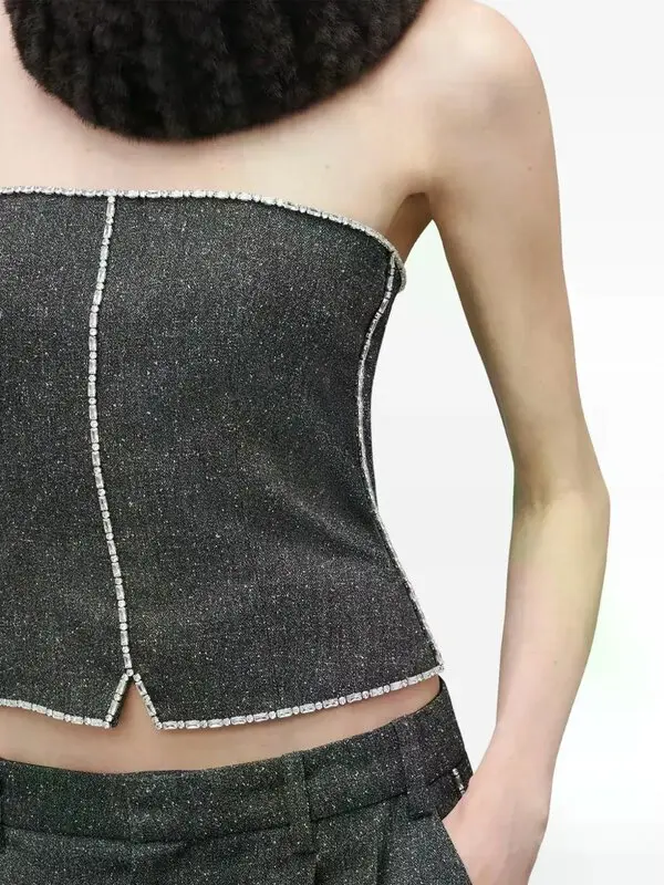Alexander Wang Strapless Bustier Top W/ Embellished Chain - Grey
