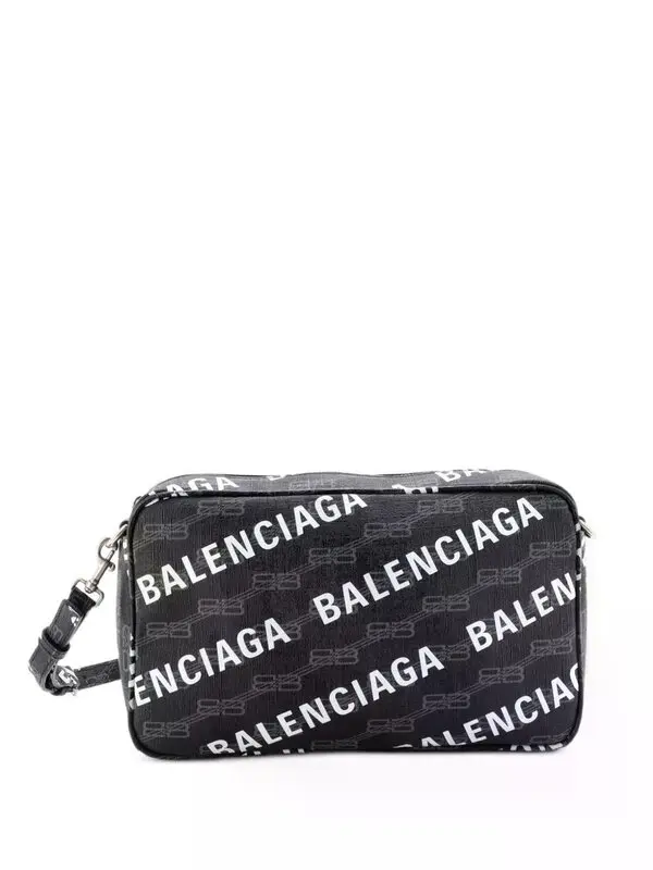 Balenciaga Signature Camera Bag Bb Monogram Coated Canvas Medium Crossbody Bag - Black