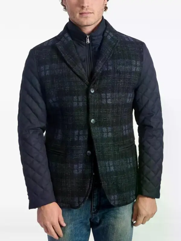 ROBERTO PEPE LUXURY Plaid-pattern Quilted-sleeve Jacket
