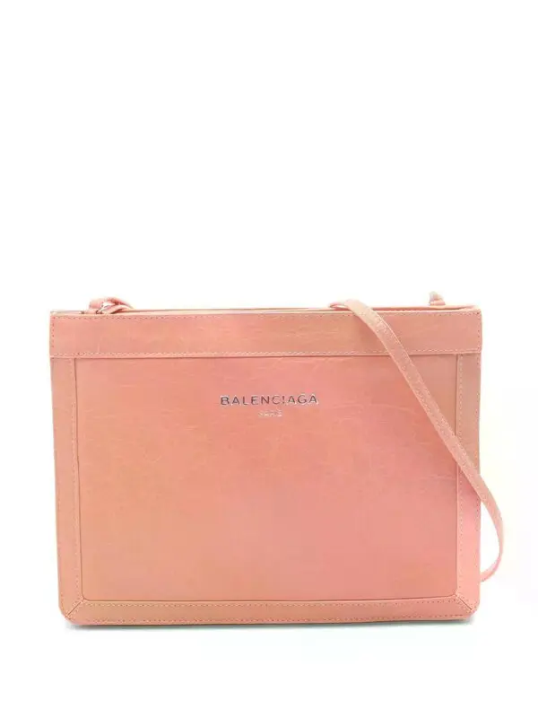 Balenciaga 2010s Navy Pochette Calf Leather Shoulder Bag - Orange
